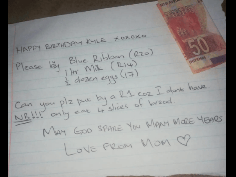 Touching birthday note from Mom leaves Mzansi grateful