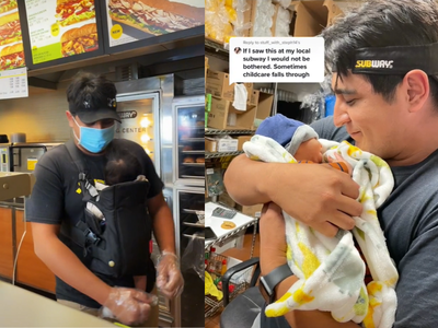 PARENTING: A video of a man working with his baby strapped to him goes ...