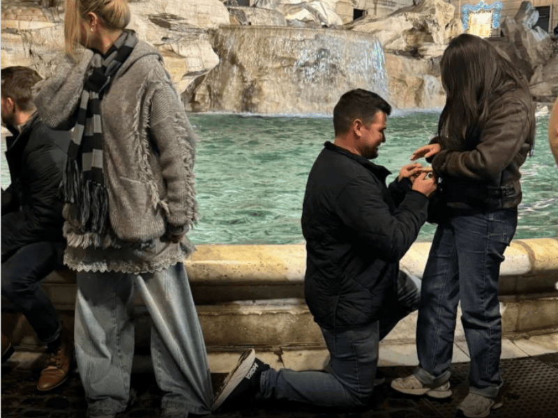 Pinned by love: Woman's jeans get caught in the middle of public proposal