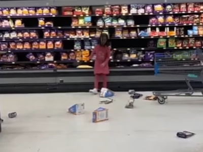 A child is videoed destroying items in Walmart