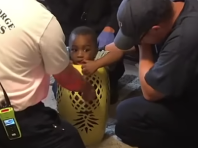 Video: Little boy gets stuck inside a basket