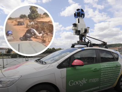Google Street View car hits a person on a bike