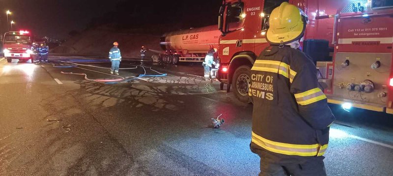 Driver killed as fiery gas tanker crash shuts N12 in Joburg
