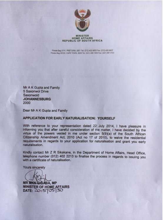 EFF Gigaba Illegally Granted Guptas Citizenship