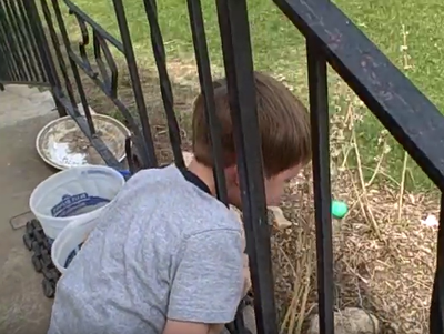 This boy has a brilliant way of getting his head unstuck