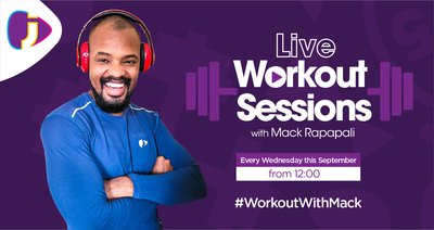 Join Mack Rapapali for live workout sessions every Wednesday at 12:00pm.