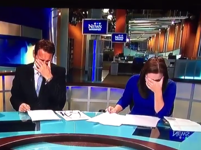 Newsreader can’t stop laughing during live report