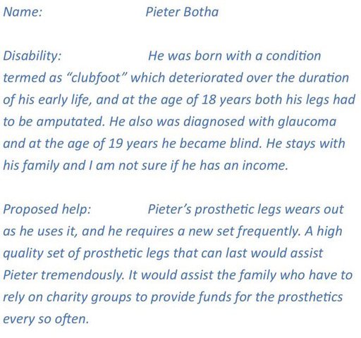 New 'legs' for Pieter Botha living without his own legs or sight
