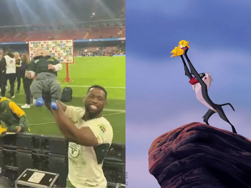 Adorable moment Siya Kolisi lifts baby after Springbok match