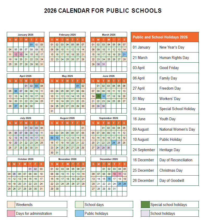 School calendar dates for 2026