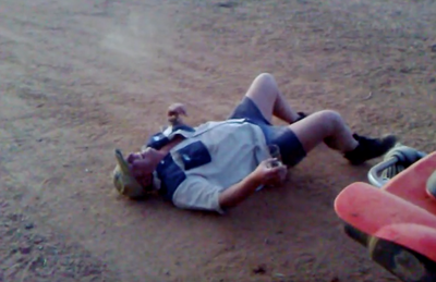 Hilarious moment man falls off quad bike while attempting to do a wheelie