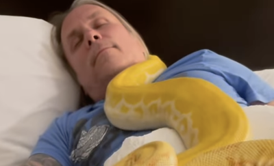 WATCH: Man sleeps with two pythons