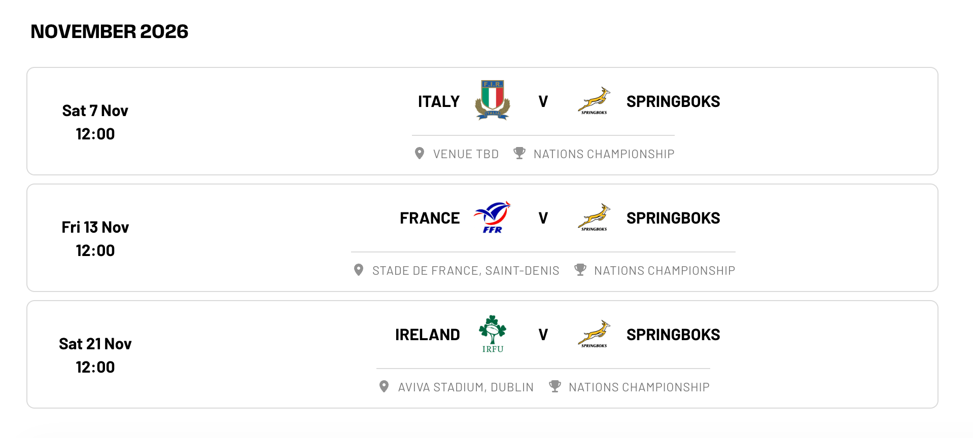 Full list of Bafana Bafana and Springboks 2026 fixtures