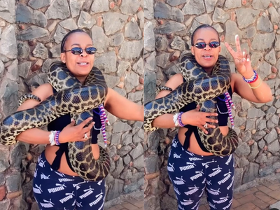 Zodwa Wabantu gets up close and personal with a snake