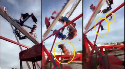 Amusement park ride malfunctions mid-air!