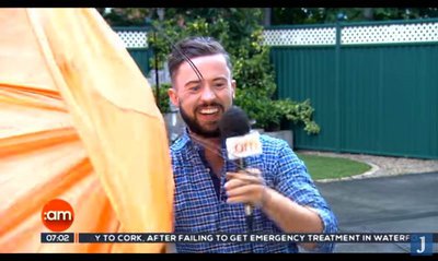 Awkward moment weather reporter gets served with a gust of wind