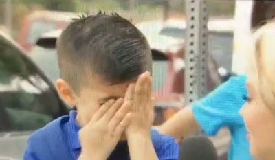 TV reporter makes boy cry on first day of school