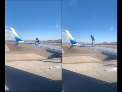 WATCH: Man arrested after climbing on and falling off airplane's wing