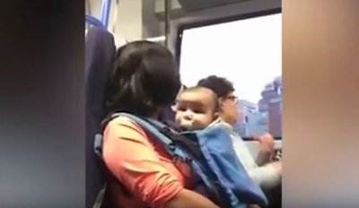 Mom with baby almost kicked off train by elderly woman
