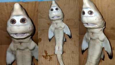 This mutant baby shark has the face of a human
