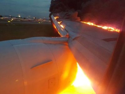 Plane’s wing catches fire after emergency landing