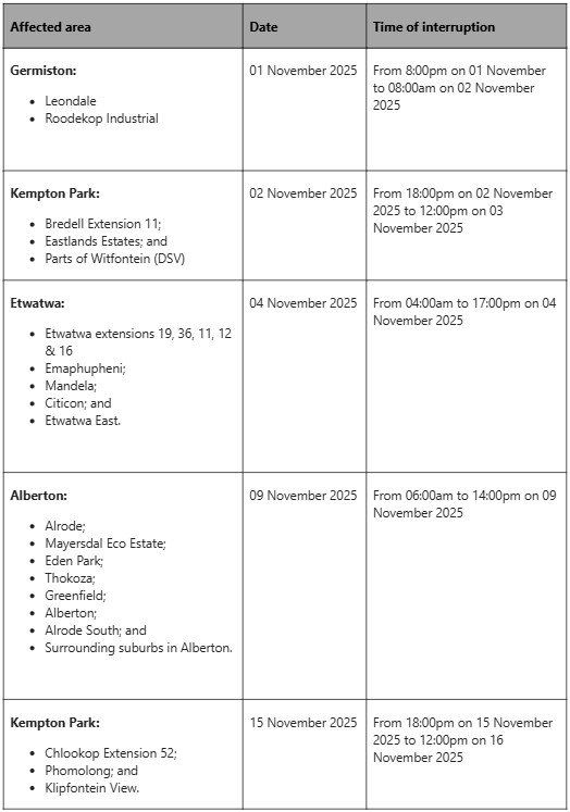 Rand Water maintenance to cause disruptions in Ekurhuleni