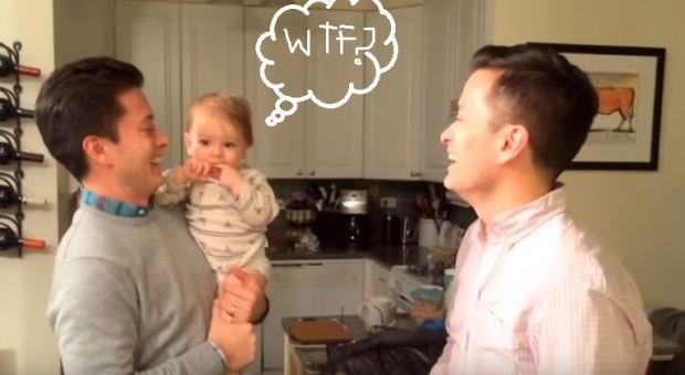 Baby confused when he sees his dad's twin